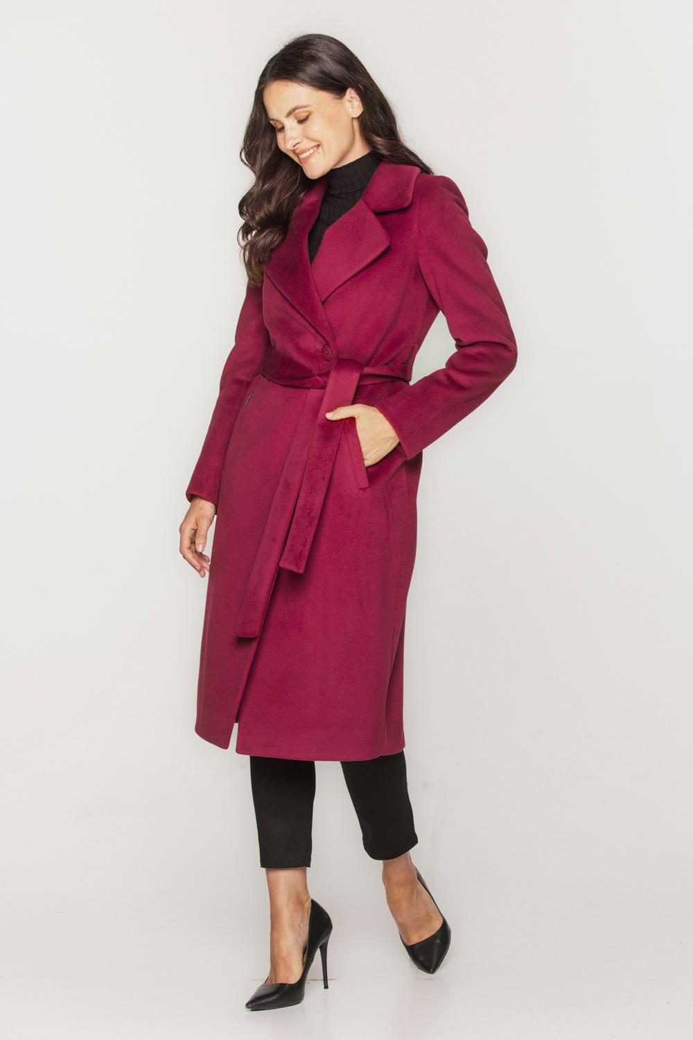 Bordowy płaszcz z dodatkiem wełny alpaki | Bialcon.pl